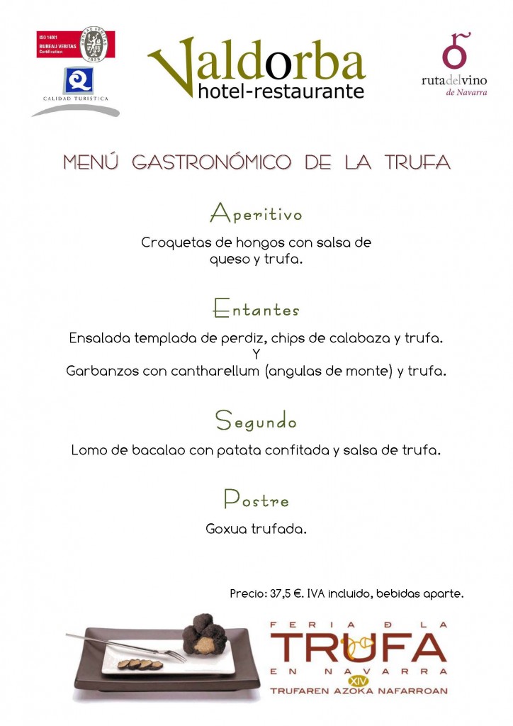 12 y 13 de Diciembre: Menú Gastronómico de la Trufa 2015 - Hotel Valdorba